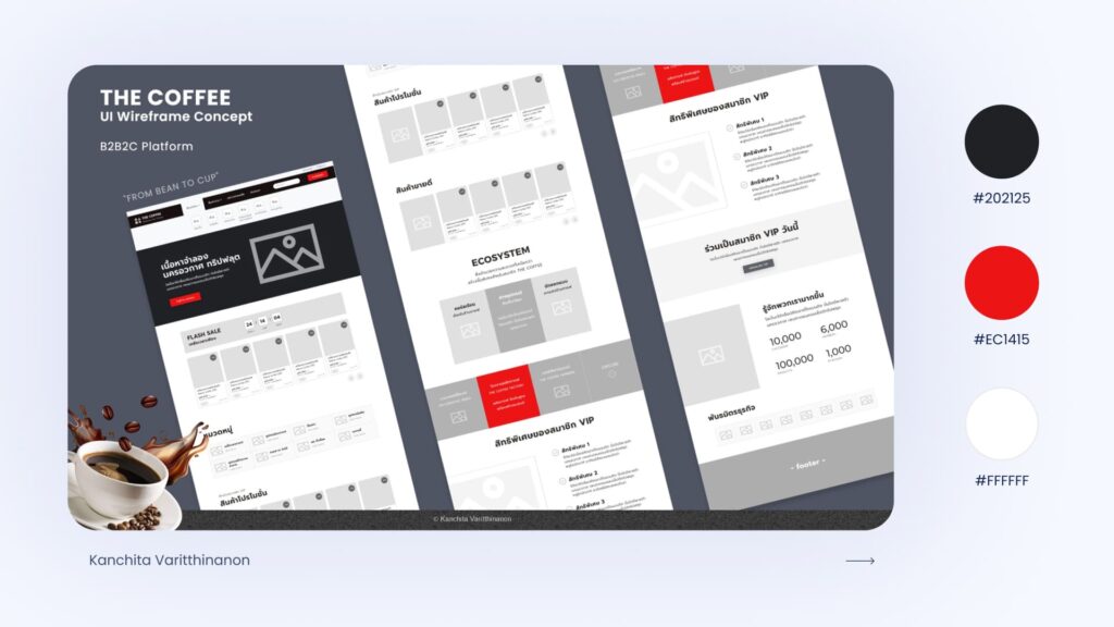 Portfolio | The Coffee - UI Wireframe B2B2C Concept • Kanchita Design